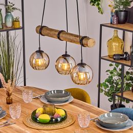 hofstein Koyoto Pendelleuchte Glas 15 cm Naturfarben, Schwarz, 3-flammig