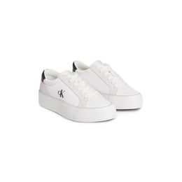 Plateausneaker Calvin Klein Jeans "VULC FLATFORM MG NYLON MIX", Damen, Gr. 40, schwarz-weiß (weiß, natur, schwarz), Textil, kontrastfarbene Details, Schuhe, Schnürschuh, Halbschuh, Freizeitsneaker mit softem Schaftrand