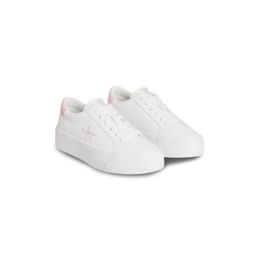 Plateausneaker Calvin Klein Jeans "VULC FLATF LTH LOGO TAG", Damen, Gr. 40, rosa (weiß, rose), Leder, unifarben mit Farbeinsatz, Sportlich, Schuhe, Schnürschuh, Halbschuh, Freizeitsneaker mit softem Schaftrand