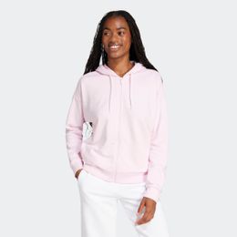 Kapuzensweatshirt adidas Sportswear "W LIN FT FZ HD", Damen, Gr. XS, pink (clear pink, wei&szlig;), Obermaterial: 55% Baumwolle, 36% Polyester, 9% Viskose, normal, Rundhals, Sweatshirts