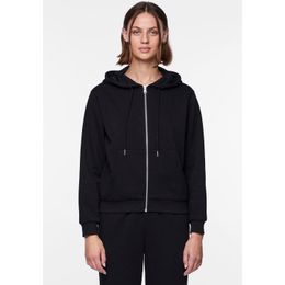 Kapuzensweatshirt Pieces "PCCHILLI LS ZIP HOODIE NOOS BC", Damen, Gr. L, schwarz, Sweatware, Obermaterial: 60% Baumwolle, 40% Polyester, unifarben, regular fit normal, ohne Ausschnitt, Rippbündchen, Sweatshirts