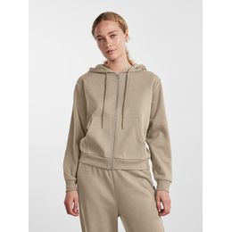 Kapuzensweatshirt Pieces "PCCHILLI LS ZIP HOODIE NOOS BC", Damen, Gr. L, weiß (weiß pepper), Sweatware, Obermaterial: 50% Baumwolle, 50% Polyester, unifarben, regular fit normal, ohne Ausschnitt, Rippbündchen, Sweatshirts