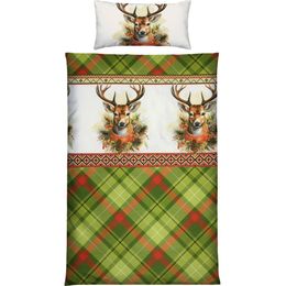 REDBEST Flanell Bettw&auml;sche in gr&uuml;n | Gr.: 200x200 cm (40x80 cm)