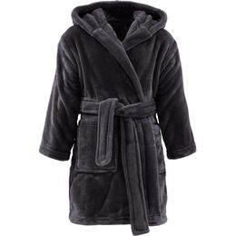 REDBEST Fleece Kinder-Bademantel mit Kapuze Perris in anthrazit | Gr.: 122/128