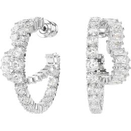 Paar Creolen Swarovski "Schmuck Geschenk Matrix Ohrringe Herz", silber (metallfarben, kristallweiß, kristallweiß), Ohrringe, Damen, Metall, mit Swarovski Zirkonia (synth.)