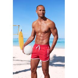 Badeshorts Bench. "Bradley", Herren, Gr. L (52), N-Gr, rot, Polyester, kontrastfarbene Details, Badehosen Badeshorts, mit coolem Logodruck