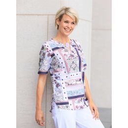 Schlupfbluse Classic Basics, Damen, Gr. 46, lila (ecru, flieder, bedruckt), 100% Polyester, gemustert, mehrfarbig, Rundhals, Blusen Schlupfbluse