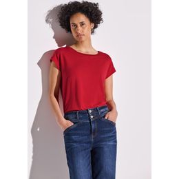 Street One Damen T-Shirt, rot, Gr. 38, unifarben, Jersey, Obermaterial: 95% Viskose, 5% Elasthan, Shirts, mit Dekortape und elastischem Saum