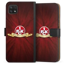 DeinDesign Galaxy A22 5G Handy Klapph&uuml;lle Handyh&uuml;lle aus Kunst Leder schwarz Flip Case 1. Fc Kaiserslautern Official Licensed Product Logo Sideflip mit langer 