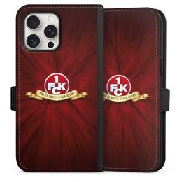 DeinDesign iPhone 15 Pro Max Handy Klapph&uuml;lle Handyh&uuml;lle aus Kunst Leder schwarz Flip Case Logo Official Licensed Product 1. Fc Kaiserslautern Sideflip mit 
