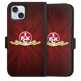 DeinDesign iPhone 15 Handy Klapph&uuml;lle Handyh&uuml;lle aus Kunst Leder schwarz Flip Case Logo Official Licensed Product 1. Fc Kaiserslautern Sideflip mit Lasche