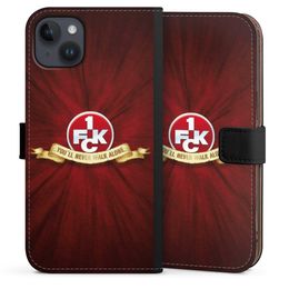 DeinDesign iPhone 14 Plus Handy Klapph&uuml;lle Handyh&uuml;lle aus Kunst Leder schwarz Flip Case Logo Official Licensed Product 1. Fc Kaiserslautern Sideflip mit langer 
