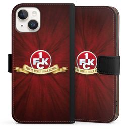 DeinDesign iPhone 14 Handy Klapph&uuml;lle Handyh&uuml;lle aus Kunst Leder schwarz Flip Case Logo Official Licensed Product 1. Fc Kaiserslautern Sideflip mit Lasche