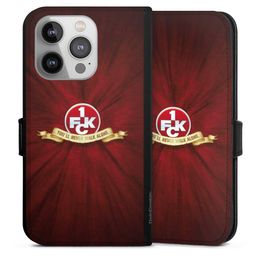 DeinDesign iPhone 14 Pro Handy Klapph&uuml;lle Handyh&uuml;lle aus Kunst Leder schwarz Flip Case Logo Official Licensed Product 1. Fc Kaiserslautern Sideflip mit langer 