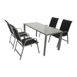 DEGAMO Garnitur BAGO 5-teilig, Alu silbergrau + Kunstgewebe schwarz