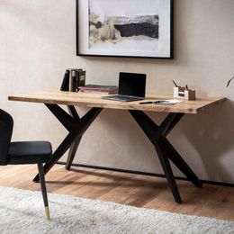 Schreibtisch FineBuy 120 cm Akazie Massivholz Bürotisch Computertisch Klein