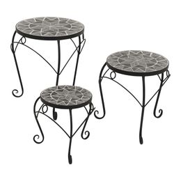 DEGAMO Beistelltisch SIENA 3-er Set, 21/27/32cm rund, Eisen + Mosaik grau