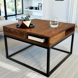 Couchtisch FineBuy Sofatisch Holz Massiv 60 cm Wohnzimmertisch Quadratisch