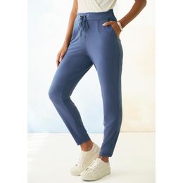 Lascana Schlupfhose aus glatter Jerseyqualität, leichte Sommerhose mit Taschen, bügelfrei dunkelblau 34 - N-Gr N-Gr 34 Elastischer Bund mit Kordelzug