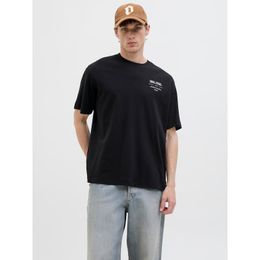 Jack & Jones Jack & Jones Herren Rundhalsshirt &raquo;JJEURBAN EDGE STUDIO TEE SS O-NECK NOOS&laquo; mit Front und Back Print schwarz L