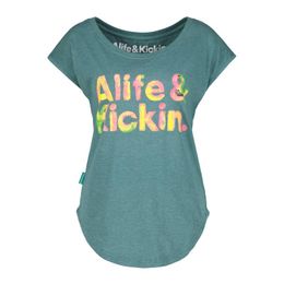 ALIFE & KICKIN Rundhalsshirt &raquo;Damen SelinaAK&laquo; dark forest L L &Auml;rmelloses Sommershirt SelinaAK von alife and kickin mit gro&szlig;em Labeldruck in front