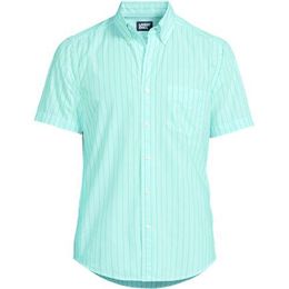LANDS' END Gemustertes Popelin-Kurzarmhemd, Classic Fit, Herren,  Gr&uuml;n, Baumwolle, by Lands' End