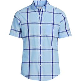 LANDS' END Gemustertes Popelin-Kurzarmhemd, Classic Fit, Herren,  Blau, Baumwolle, by Lands' End