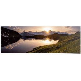 Poster Reinders "Bergsee Sonnenuntergang", bunt (farbe bild(er): mehrfarbig), B:158cm H:53cm, Papier, Bilder