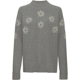 Luis Steindl Stehkragenpullover mit Edelwei&szlig;-Stickerei Grau-Melange (Gr&ouml;&szlig;e: 38)