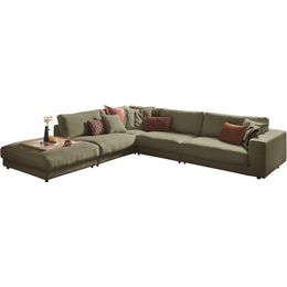 Ecksofa 3C CANDY "Enisa II, bequem und komfortabel, gro&szlig;es Familiensofa, L-Form", gr&uuml;n (oliv), B:365cm H:86cm T:322cm, 100% Polyester, Sofas, Ecksofa, incl. 3 Flatterkissen, wahlweise mit Flecken-Schutz-Bezug Easy care