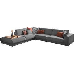 Ecksofa 3C CANDY "Enisa II, bequem und komfortabel, gro&szlig;es Familiensofa, L-Form", grau (platin), B:365cm H:86cm T:322cm, 100% Polyester, Sofas, Ecksofa, incl. 3 Flatterkissen, wahlweise mit Flecken-Schutz-Bezug Easy care