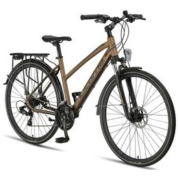 Licorne Bike Premium Touring Trekking Bike in 28 Zoll - Fahrrad f&uuml;r Jungen, M&auml;dchen, Damen und Herren - 21 Gang-Schaltung - Mountainbike - Crossbike Stil:Damen;Farbe:Dunkelgold