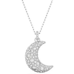 Swarovski Damen Kette mit Anhänger "Sublima Luna Halbmond", Metall, L: 47 B: 18,6mm, silber, Metall, B:18,6mm, Halsketten, mit Swarovski Kristall