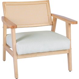 Loungesessel Home Affaire, B:73cm H:72cm T:68cm, beige, rubber wood frame, plywood, foam, fabric, rattan, Wohnzimmer, Sessel, "VILLAINE",