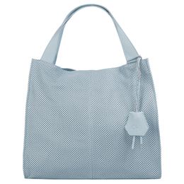 CLUTY Damen Shopper, blau, Leder, Strukturmuster, Taschen, echt Leder, Made in Italy