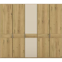 Drehtürenschrank Musterring, B:250cm H:216cm, beige, Schränke, "Savona, Kleiderschrank, Schrank, Garderobe, teilmassiv Eiche", Türen in Bianco-Eiche