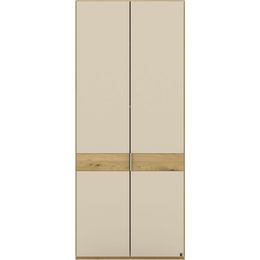 Drehtürenschrank Musterring, B:100cm H:236cm, beige, Schränke, "Savona, Kleiderschrank, Schrank, Garderobe, teilmassiv Eiche", Türen in Bianco-Eiche