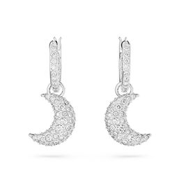 Swarovski Damen Paar Creolen "Sublima Luna Halbmond", Metall, silber, Metall, Ohrringe, mit Swarovski Kristall - Einhänger abnehmbar