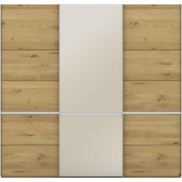 Schwebetürenschrank Musterring, B:250cm H:236cm, braun, Schränke, "Savona, Kleiderschrank, Schrank, Garderobe, mit Schiebetüren", Türen Bianco-Eiche