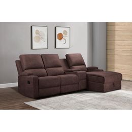Ecksofa Home Affaire, B:240cm H:105cm T:155cm, braun, Wohnzimmer, Sofas, "NAPORI Multimediasofa, 3er Kinosessel XXL, L-Form, 3 Bezugsstoffe",
