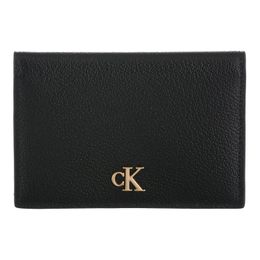 Damen Kartenetui "MIN MONOGRAM 6CC FLAP CARDCASE", Calvin Klein Jeans, schwarz, Leder, unifarben, Kleinlederwaren, Kartenhalter, Geldbörse mit