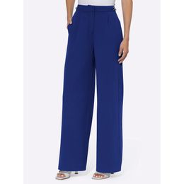 Heine Damen Bundfaltenhose, blau, Gr. 50, unifarben, 69% Polyester, 23% Viskose, 8% Elasthan, Hosen
