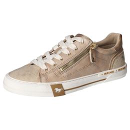 Mustang Shoes Damen Sneaker, Gr. 36, gold, Lederimitat, gl&auml;nzend, Schuhe, Retro Sneaker, Schn&uuml;rschuh mit zus&auml;tzlichem Rei&szlig;verschluss