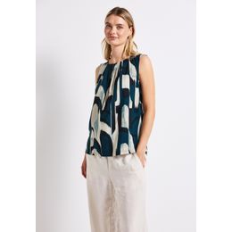 Street One Damen Blusentop, blau, Gr. 42, bedruckt, Web, Obermaterial: 100% Viskose, Blusen, mit grafischem Muster und Raffung