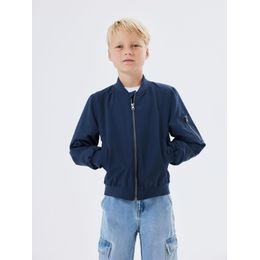 name it Mädchen Blouson "NKNMONSTER BOMBER JACKET NOOS", blau, Gr. 146, unifarben, Web, Obermaterial: 100% Polyester, Jacken, mit Ärmeltasche