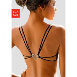 Lascana Damen Push-up-BH, Gr. 70, schwarz, Microtouch, Obermaterial: 60% Polyamid, 35% Polyester, 5% Elasthan, BHs, mit besonderem Strassrücken für