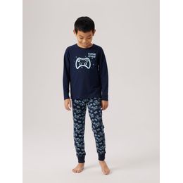 name it Jungen Schlafanzug "NKMNIGHTSET SAPPHIRE GAME NOOS", Gr. 98, blau, Jersey, Obermaterial: 95% Baumwolle, 5% Elasthan, bedruckt, Homewear-Sets,