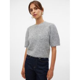 V&eacute;ro Moda VERO MODA Damen Strickpullover "VMNOVAH SS O-NECK PUFF PULLOVER GA NOOS", grau, Gr. L, unifarben, Strick, Obermaterial: 70% Polyester, 21% Nylon, 8%