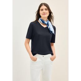Cecil Damen T-Shirt, blau, Gr. M, unifarben, Jersey, Obermaterial: 100% Baumwolle, Shirts, mit V-Ausschnitt