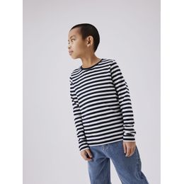 name it Jungen Langarmshirt "NKMSALMO NREG LS TOP NOOS", blau, Gr. 116, geringelt, gestreift, Jersey, Obermaterial: 100% Baumwolle, Shirts, im tollen